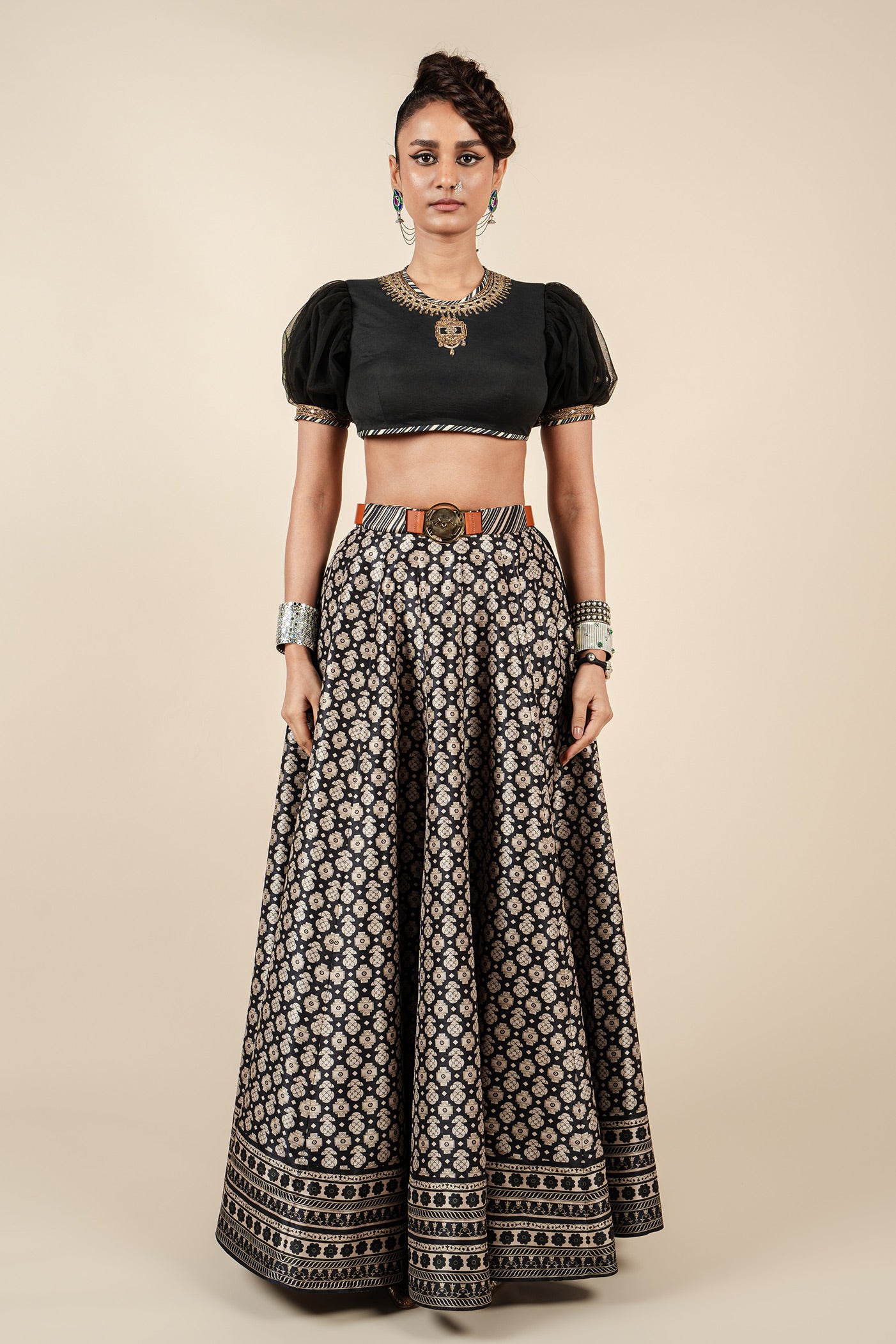 Almond Ivory - Black Skirt Set | CHAR