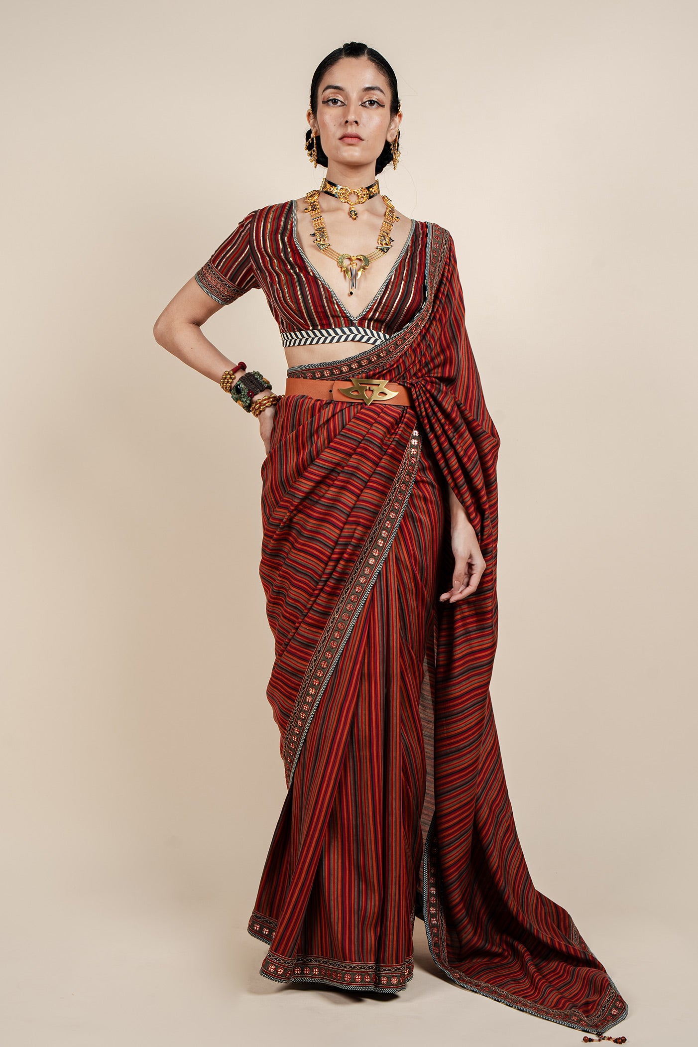 Caramine Red Saree Set | CHAR