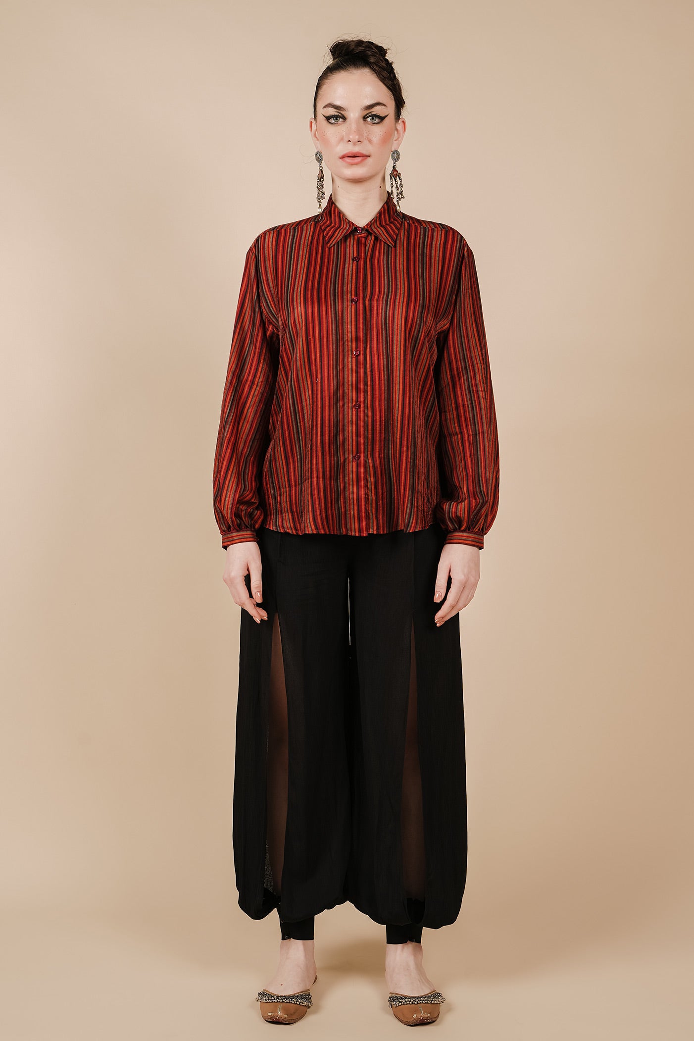 Caramine Red Striped Long Top | CHAR