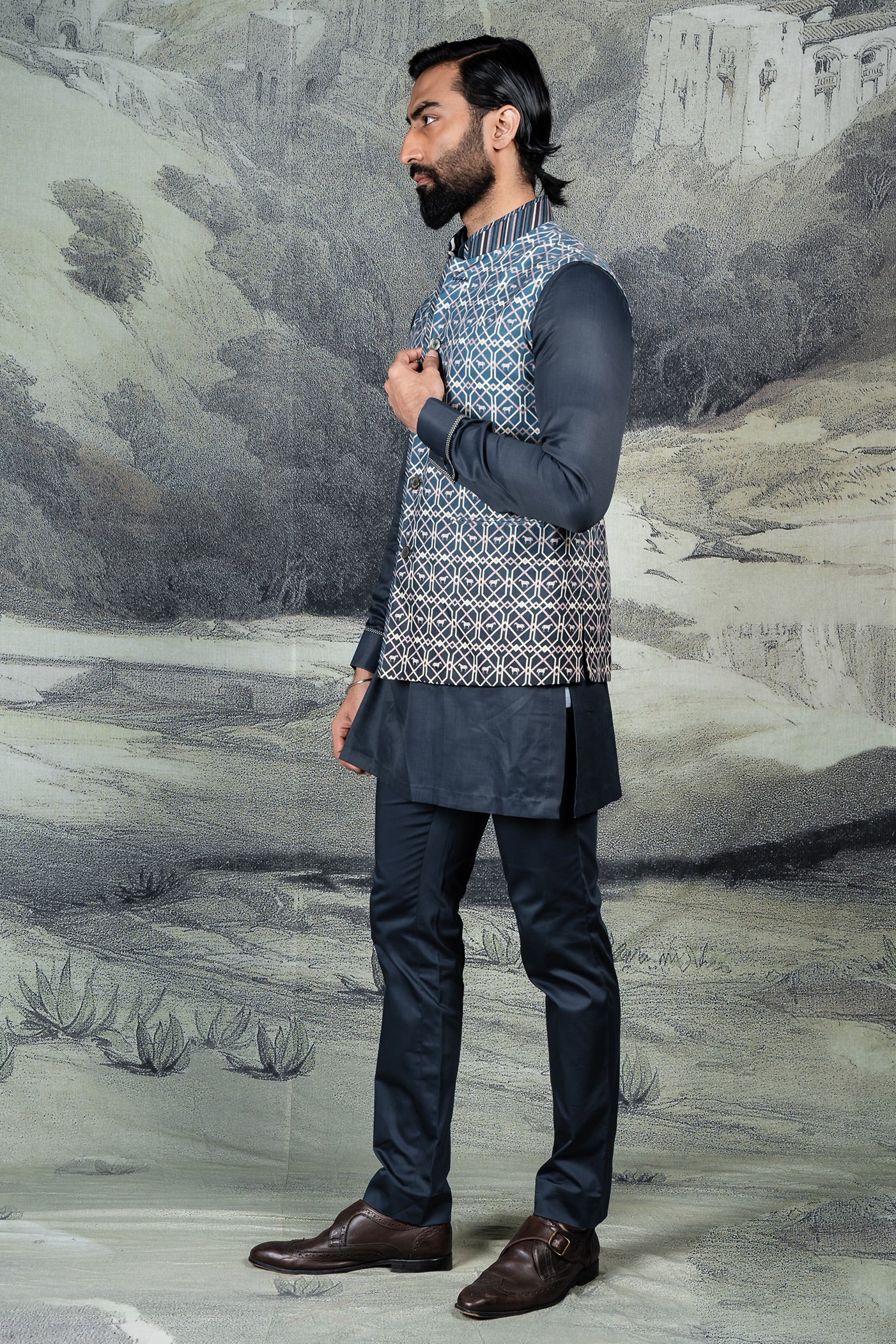 Cerulean Blue Ombre Nehru Jacket | CHAR