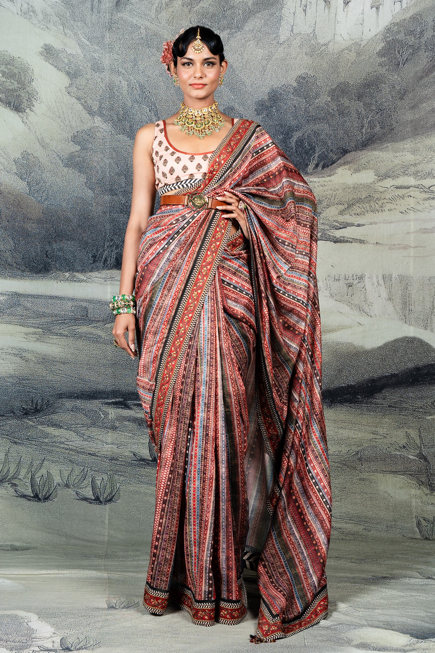 Multi-Hued Striped Saree Set | CHAR