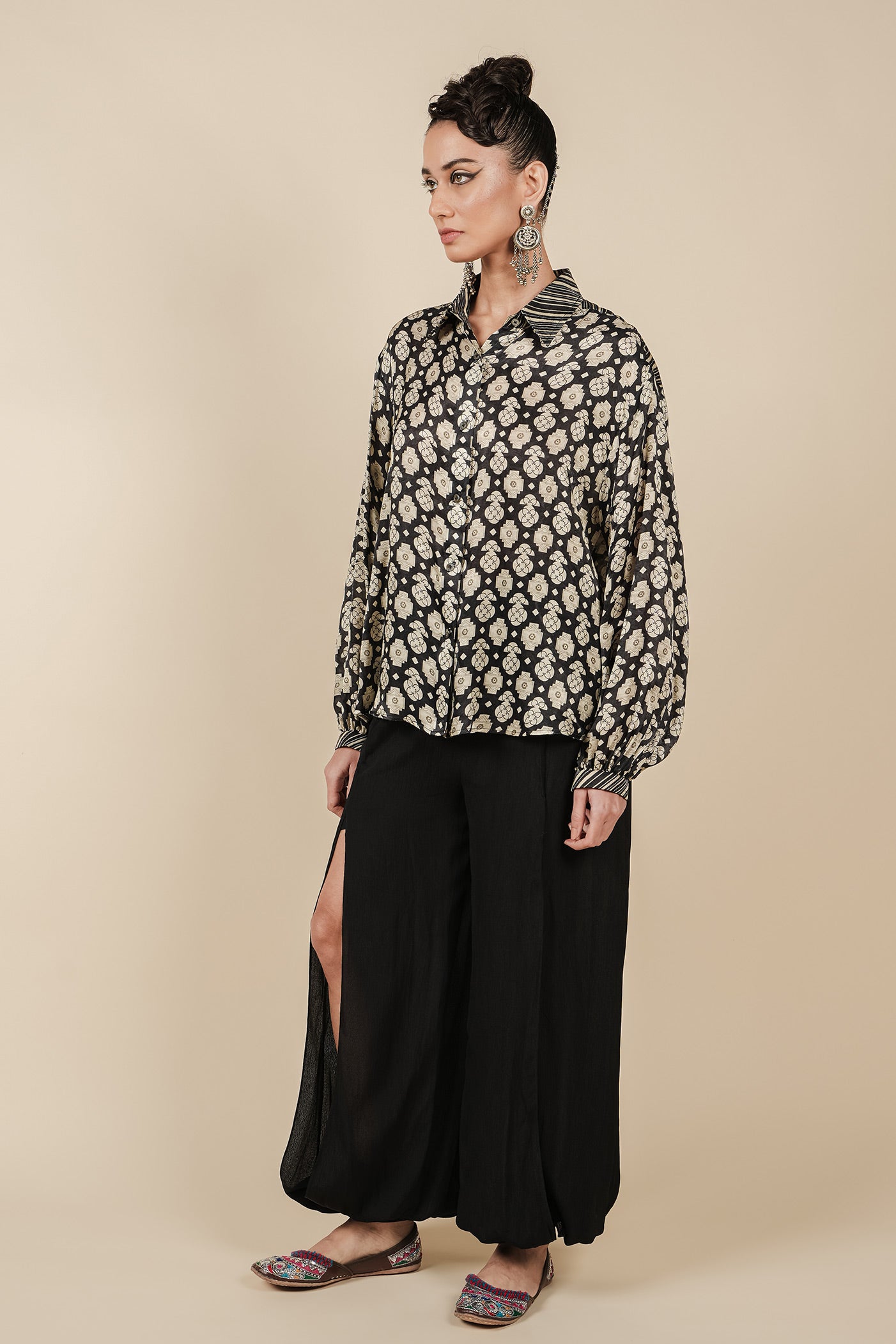 Pearl Ivory Printed Long Top | CHAR