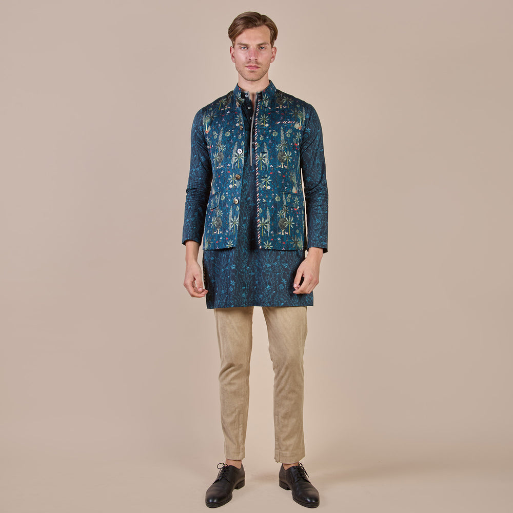 Prussian Blue Nehru Jacket | CHHĒ