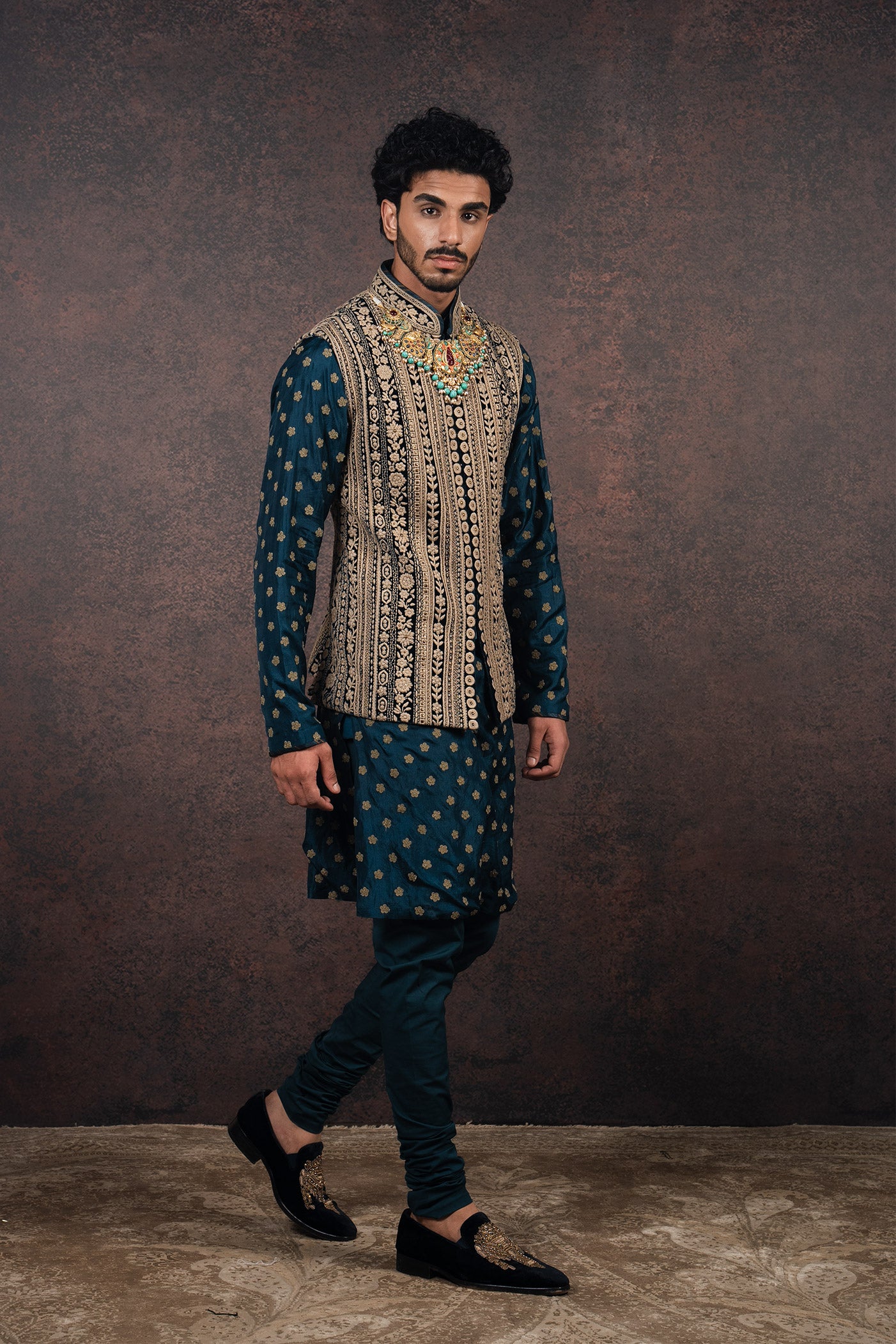 Prussian Blue Nehru Jacket | MURAQQA